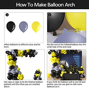 HYOWCHI Bat Superhero Party Decorations - 151 Pcs Bat Birthday Party Balloon Garland Arch Kit, Yellow Black Silver Latex Balloon Arch For Bat Inspired Hero Birthday Party Decorations Supplies