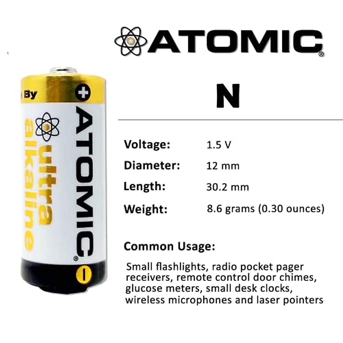 ATOMIC N - LR1 Battery 1.5V Ultra Alkaline E90 RM401 AM5 (2 Batteries)