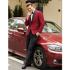 COOFANDY Men's Tuxedo Jacket Wedding Blazer One Button Dress Suit for Dinner Prom Party Red