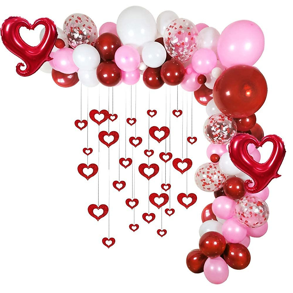 Birthday Red White Pink Balloons Garland, 100pcs 18" 12" 5" Latex Balloon Red Heart Shape Foil Balloon Red Heart Hanging for Girls Birthday 1st 10th 16th 21st 30th Women's Birthday Bridal Shower Decor