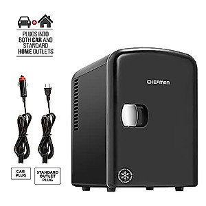 Chefman Mini Portable Personal Fridge Extra-Cold Or Warm, Compact Storage for Skin Care, Formula, Or Snacks, Fits 6 12-oz Cans, Lightweight 4-Liter Capacity, Black