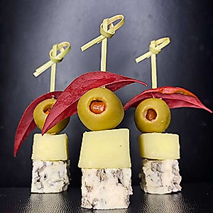 Cocktail Picks - Bamboo Skewers - Long Toothpicks for Appetizers - Eco Friendly Skewer Sticks - Fancy for Martini Drinks & Food Appetizer - Charcuterie Accessories - 6 inch Wooden Knot Pick 100 pcs