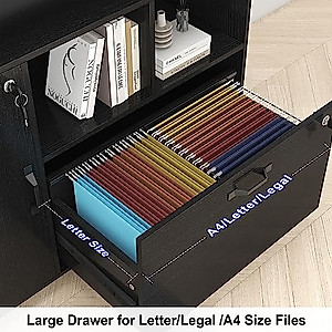 Tcpuolr Lateral File Cabinet with Charging Station, File Cabinet with Lock, Cabinets for Home Office, Mobile Filing Cabinet with Drawer, Printer Stand for A4, Letter Size and File Folders