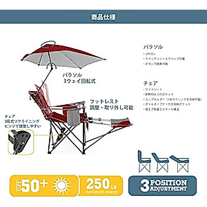 Sport-Brella 3-Position Recliner Chair with Removable Umbrella and Footrest,Stainless Steel, Midnight Blue