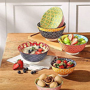 Metahom Ceramic Cereal Bowls, 23 Oz Colorful Soup Bowls, Deep Porcelain Bowl Set for Salad, Dessert, Pasta, Ice Cream,Set of 6