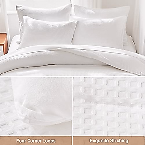 WARMDERN White Comforter Set King Size Waffle Weave Lightweight Bedding Comforter Sets Soft Microfiber Down Alternative Comforter 7 Pieces Bed in A Bag All Season(White, King)