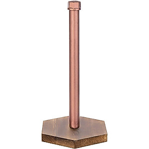 MyGift Industrial Copper Metal Paper Towel Holder with Burnt Wood Base, Countertop Paper Towel Roll Dispenser Stand