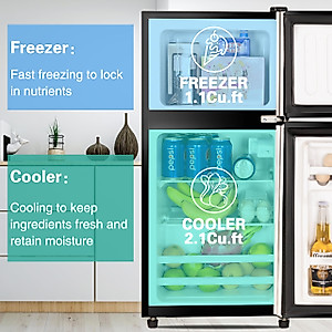 Fox Shack Compact Fridge Mini Refrigerator with Freezer, 3.2 Cu Ft 2 Doors Refrigerators, Low noise, Energy-efficient, for Apartment, Dorm, Kitchens, Office and Bedroom, Silver