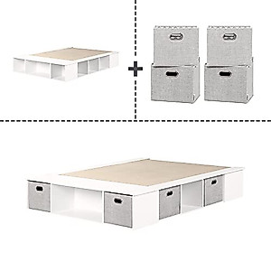 South Shore Flexible Platform Bed with Storage and Baskets, Full, Pure White