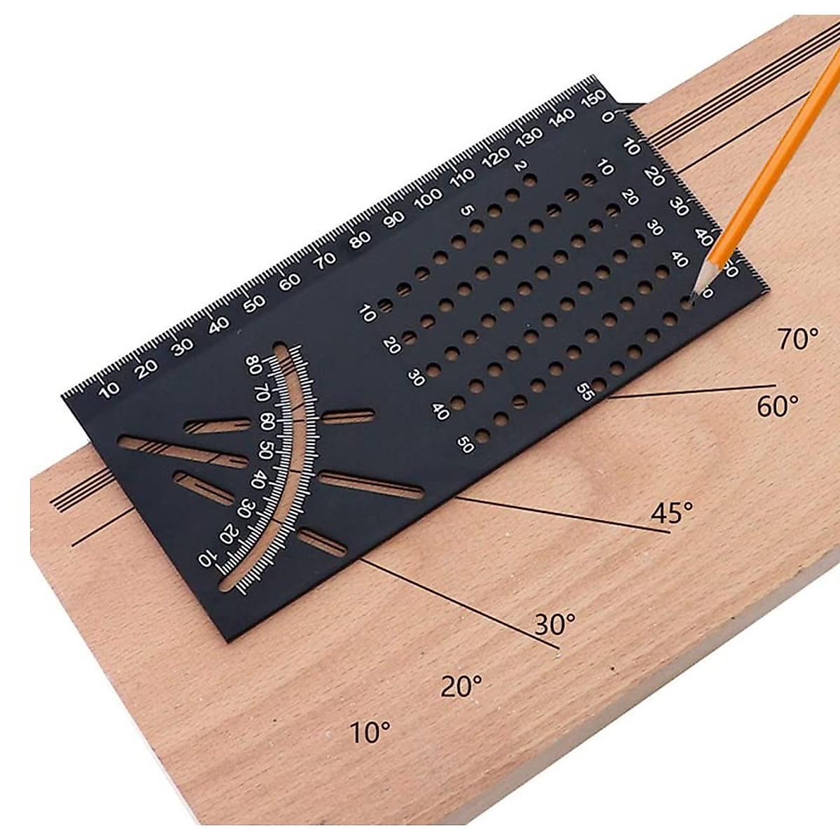 Multi Angle Measuring Ruler, Woodworking Square Size Measure Ruler, Aluminum Alloy 3D Mitre Angle Measuring Tool, Multifunctional 45/90 Degree Angle T Ruler Gauge for Engineers Carpenters