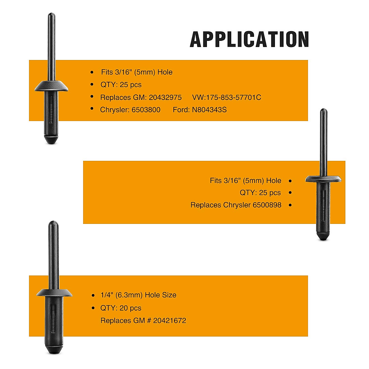 GOOACC 115 Pcs Automotive Nylon Universal Pop Rivet Assortment - 6 Most Popular Sizes & Applications for GM Ford Chrysler VW