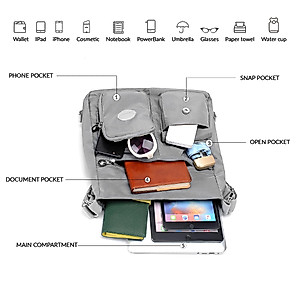 Multipurpose Hobo Purse for Women with Antitheft RFID, Waterproof Nylon Crossbody Bag Shoulder Handbag, Convertible Backpack (Grey)