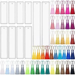 FEQO 90 Pieces Bookmark Molds with Tassels Kit Including 80 Pieces Bookmark Tassels and 10 Pieces Rectangle Silicone Bookmark Mold for Epoxy Resin Casting