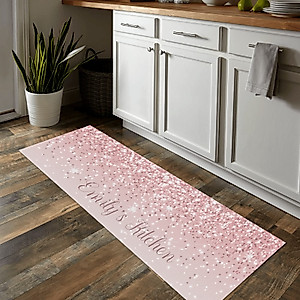 BEYODD Rose Gold Personalized Kitchen Mat and Rug, Custom Floor Anti-Slip Rugs for Kitchen, Home, Office, Sink, Laundry, 48x17 inches