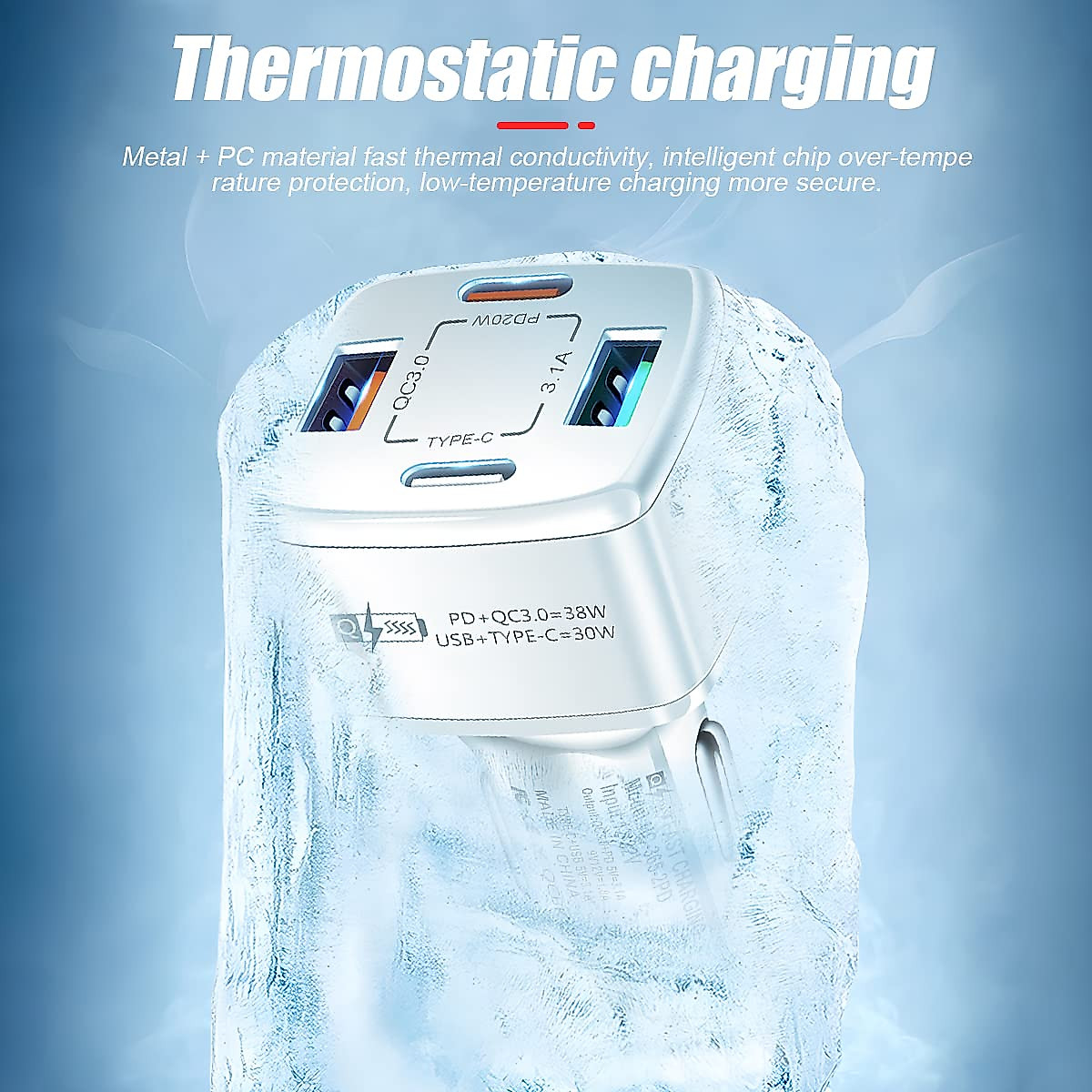 Car Charger Adapter, 4 Ports 2 USB Fast Car Phone Charger, 38W PD Type-C QC3.0, Multi-Port Smart Quick Charger with LED Light, Compatible with iPhone 13 12 11 Pro Max, Galaxy and More (White-4/1PCS)