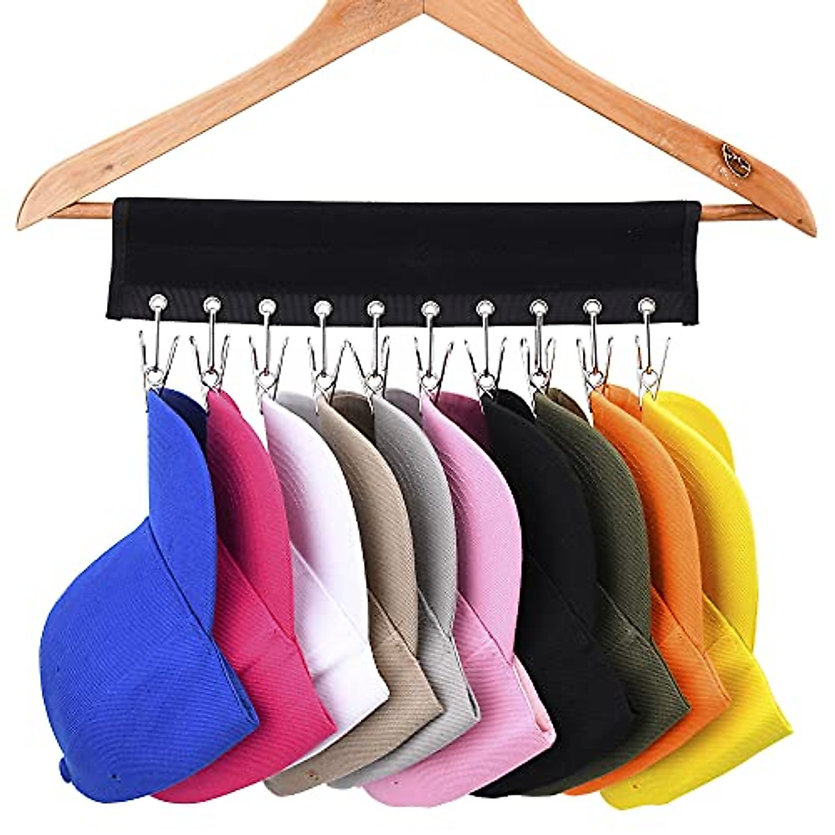 LEKUSHA Cap Organizer Hanger, 10 Baseball Cap Holder, Hat Organizer Storage for Closet - Change Your Cloth Hanger to Cap Organizer Hanger - Keep Your Hats Cleaner Than a Hat Rack, Black