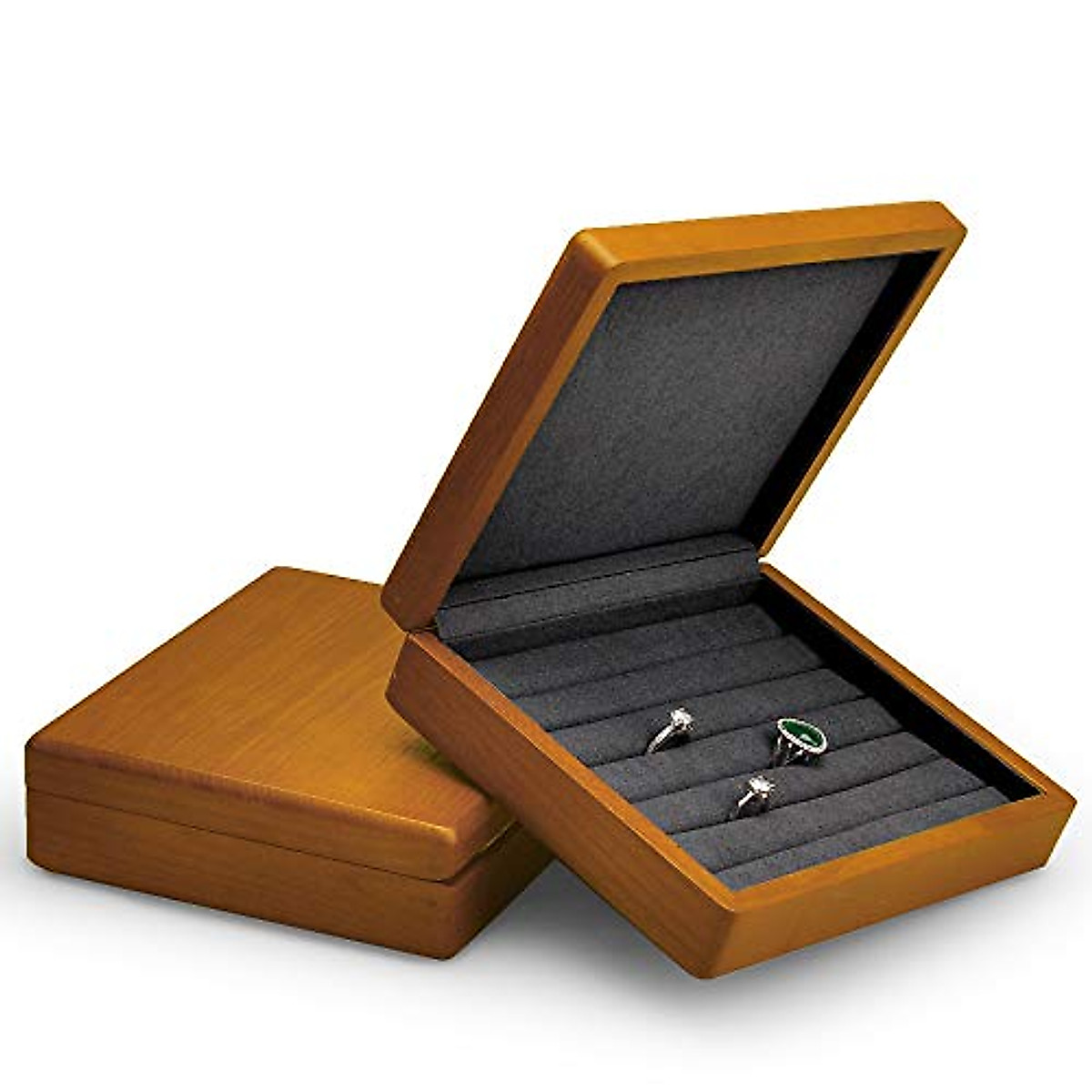 Oirlv Solid Wood Ring Jewelry Box Organizer Earrings Jewelry Drawer Organizer Tray with Lid (Grey)