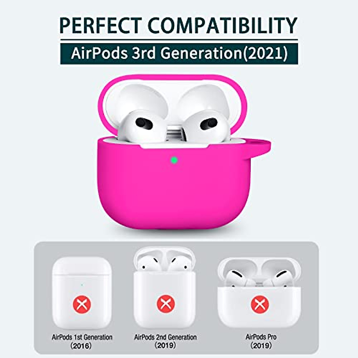 MHYALUDO AirPods 3 Case Cover, Soft Silicone Protective Case Skin for Airpods 3rd Generation 2021 Charging Case with Keychain，Front LED Visible-Rose Pink