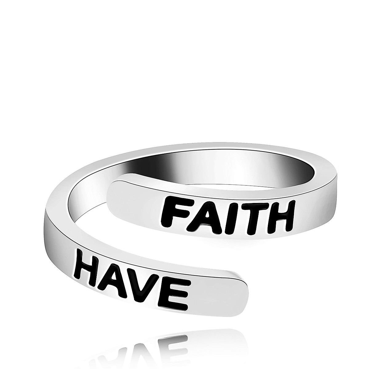 Uloveido Stainless Steel Have Faith Mantra Inspirational Wedding Band Ring Religious Jewelry Gifts for Best Friend Y779 (silver, 9)