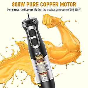 FUNAVO Hand Blender, 800W 5-in-1 Immersion Hand Blender, 12-Speed Multi-function Stick Blender with 500ml Chopping Bowl, Whisk, 600ml Mixing Beaker, Milk Frother Attachments, BPA-Free