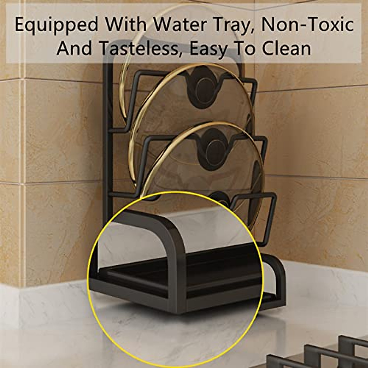 ikare Pot Lid Organizer Rack For Bakeware Pot Lid Holder Organizer Scratch Protection Lid Stand Wall Mounted Pan Lid Holder (Black)