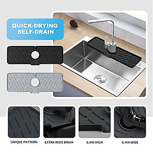 Meiliweser Silicone Faucet Splash Guard, 18” x 5.9”, Faucet Water Catcher Mat, Longer Silicone Sink Mat for Kitchen, Bathroom, Laundry Room, Farmhouse, Bar & RV (Black)