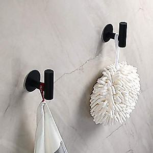 Alise 10 Pcs Self-Adhesive Utility Hooks Coat Hook Single Towel Clothes Hooks for Bathroom Kitchen Wardrobe Window Glass Door Garage,Free-Drilling Stainless Steel Matte Black