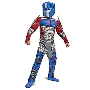 Disguise Optimus Prime Costume, Muscle Transformer Costumes for Boys, Padded Character Jumpsuit, Kids Size Small (4-6) Blue & Red