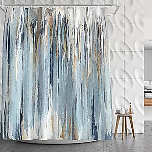 Abstract Shower Curtain 72 X 72 Inches With 12 Hooks Modern Aesthetic Abstract Stripe Shower Curtain Set For Bathtub Bathroom Gray Blue Brown Contemporary Abstract Painting Fabric Shower Curtains