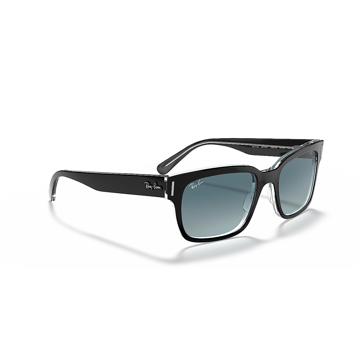 Ray-Ban Men's RB2190 Jeffrey Square Sunglasses, Black On Transparent/Blue Gradient Grey, 53 mm