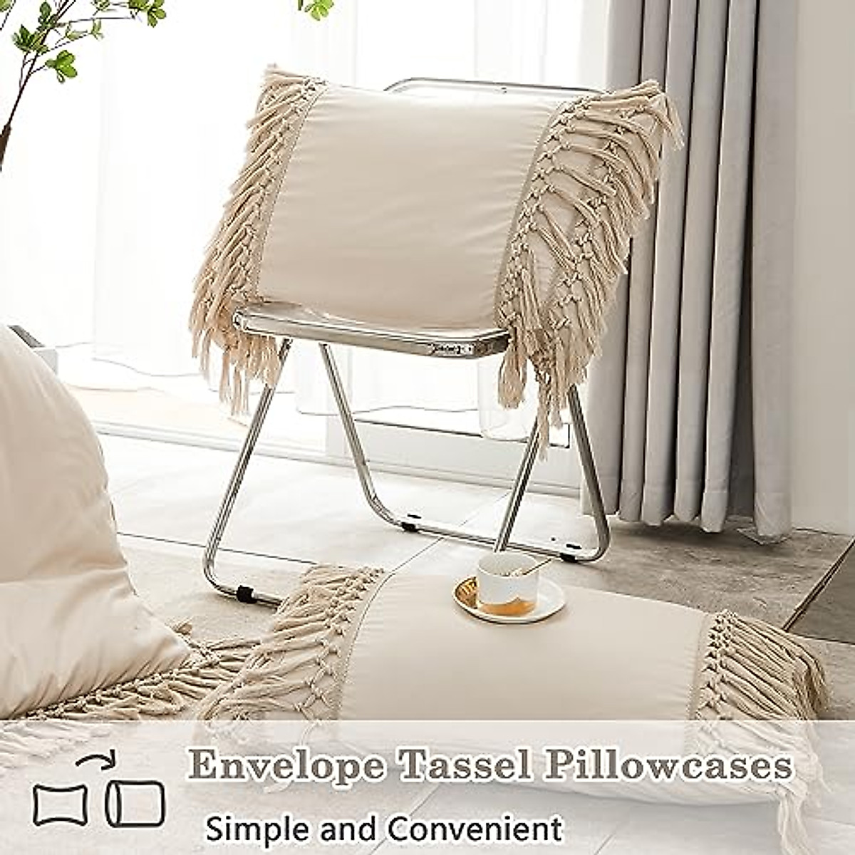 Andency King Size Comforter Set Beige, 3 Pieces Boho Tassel Lightweight Soft Bedding Comforter Sets for King Bed, All Season Fluffy Bed Set (104x90In Comforter & 2 Pillowcases)