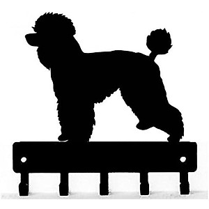The Metal Peddler Poodle Natural Cut Key Holder Dog Leash Hanger for Wall - Large 9 inch Wide with 5 Hooks - Made in USA