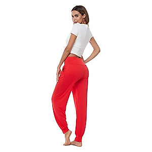 AvaCostume Women's Loose Yoga Harem Workout pants with Pockets Red S
