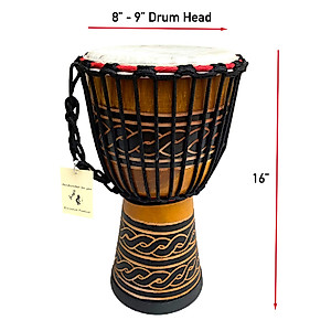 JIVE BRAND Djembe Drum Bongo Congo African Mahogany Wood Drum With Heavy Base Goat Skin Drum Head Hand Carved Professional Quality - 16" High - NOT MADE IN CHINA