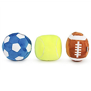 3-PACK Interactive Dog Toys Ball Suitable for Small and Medium Dogs, Soccer Ball, Football and Tennis Balls for Dogs, Stuffed with Fluffy Squeak Dog Toys, Puppy Dog Plush toys, Dog Birthday Gifts