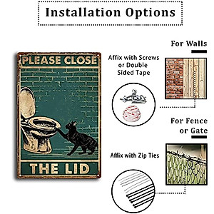 SKIYGTH Tin Sign Black Cat Please Close The Lid Bathroom Restroom Vintage Metal Tin Sign Retro Poster 8x12inch