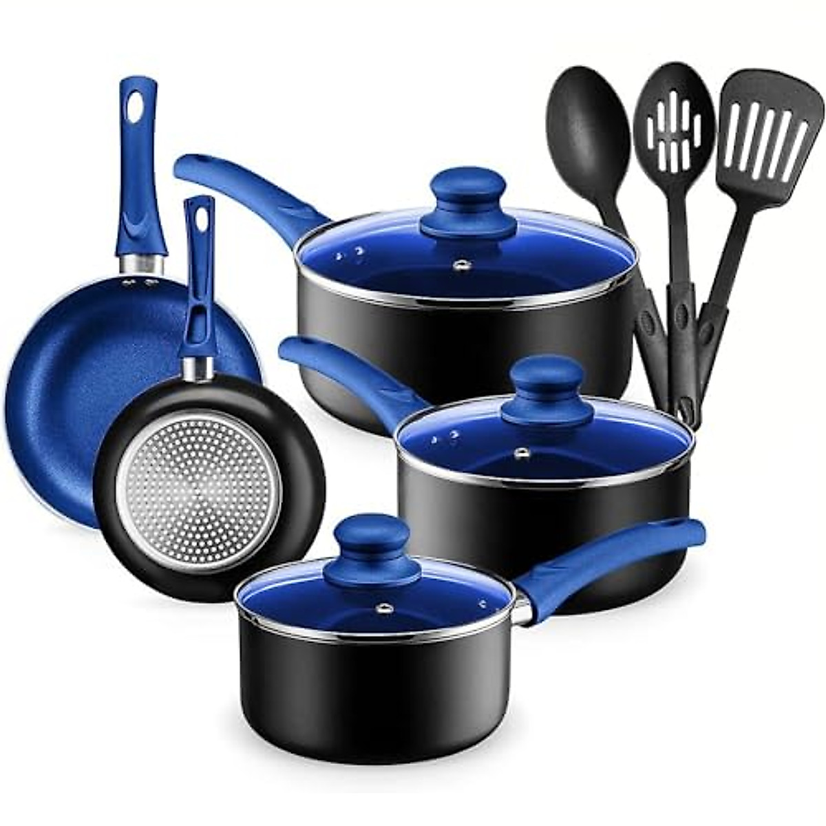 Chef's Star Pots And Pans Set Kitchen Cookware Sets Nonstick Aluminum Cooking Essentials 11 Pieces Blue