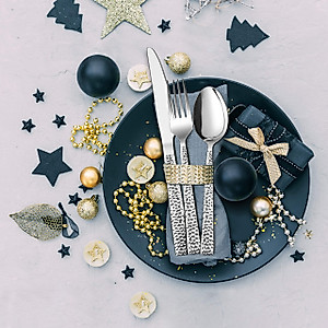 65-Piece Silverware Set with Serving Pieces, E-far Stainless Steel Hammered Flatware Eating Utensils Service for 12, Modern Tableware Cutlery Set with Square Edge, Mirror Polished, Dishwasher Safe