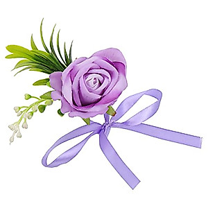 Abaodam 4pcs Wrist Flower Bridesmaid Bracelets Wedding Decorations Wrist Corsage Bride Wristband Decors Bride Wrist Flower Wedding Corsage Wristlet Wedding Supplies Purple The Flowers Lace