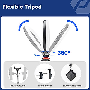 Fotopro 8'' Ring Light Tripod Stand, Selfie Ring Light with Phone Mount Holder and Remote Led Dimmable Ringlight with Flexible Mini Tabletop Tripod for Makeup Vlogging Video Live Streaming