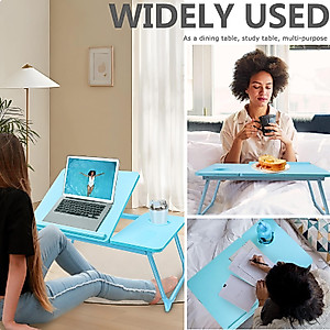 Laptop Desk for Bed Couch, Portable Lap Desk for Laptop, Foldable Bed Table Tray, Kids Lap Desks with Cup Holder, Laptop Stand for Bed, Bed Desk for Laptop and writing (Blue)