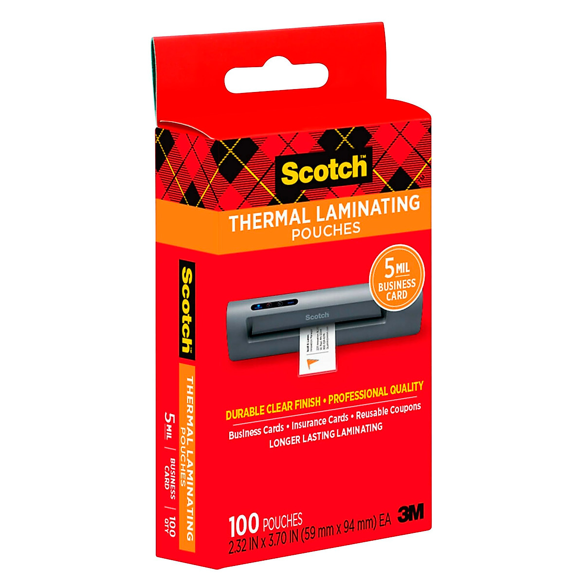 Scotch Thermal Laminating Pouches, 5 Mil Thick for Extra Protection, 2.32 x 3.70-Inches, Business Card Size, 100-Pack (TP5851-100)