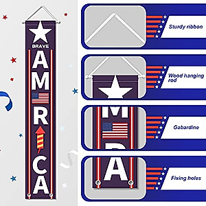 4th of July Banner Porch Sign, Independence Day American Flag Banner Outdoor Patriotic Decorations Hanging Signs Banners - Fourth of July Patriotic Banner Decrations for Front Door Yard (2 Pcs)