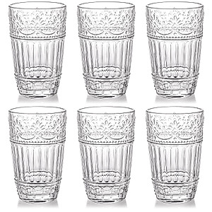 AVLA 6 Pack Romantic Water Glasses, 12 OZ Drinking Glasses Tumblers, Vintage Iced Coffee Glassware Set, Premium Bar Drinkware Cup for Beverages, Tea, Juice, Whiskey, Cocktail, Embossed Design