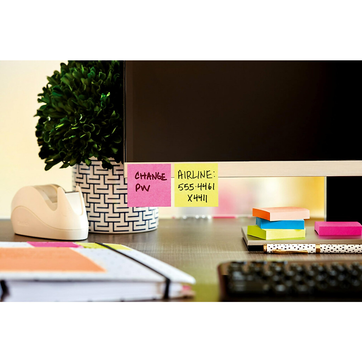 Post-it Super Sticky Notes, 3x3 in, 24 Pads, 2x the Sticking Power, Energy Boost, Bright Colors (Orange, Pink, Blue, Green),Recyclable (654-6SSAU)