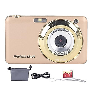 Portable Digital Camera, USB 2.7in Compact Vlogging Camera High Definition for Gift (Gold)