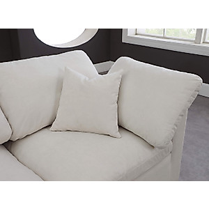 Meridian Furniture 602Cream-Sec6B Plush Collection Contemporary Down Filled Comfort Overstuffed Velvet Upholstered Modular U-Shaped Sectional 4-Seater and 2 Ottomans Cream