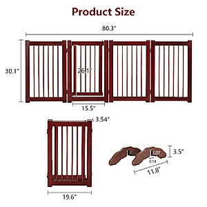 Kinpaw Free Standing Dog Gate, Configurable Wood Pet Safety Fence, Wide Barrier Gate with Walk for Doorways, Stairs or House-4 Panels