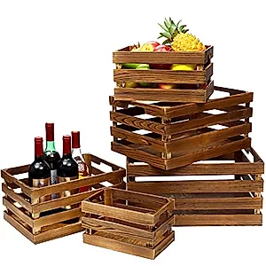 Set of 5 Rustic Wood Crates Decorative Wood Crates Multi Sized Crate Boxes Vintage Wood Storage Crates Rectangle Wooden Boxes for Kitchen, Office, Bedroom, Closet, Rustic Country Decor (Vintage Color)