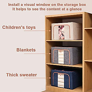 TOUCH-RICH Storage Bins Foldable with Window & Carry Handles Linen Fabric Collapsible Storage Boxes Organizer Set Stackable Containers for Home Bedroom Office Closet Nursery (Beige)